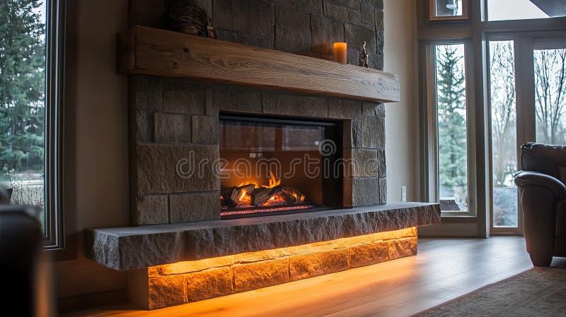 LED Accent Lights Integrated into a Fireplace Mantle, Offering Subtle ...