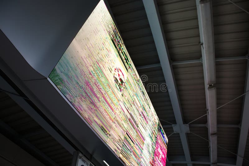 LED Advertisement Panel Screen Damaged, Distortion Image. Side View ...