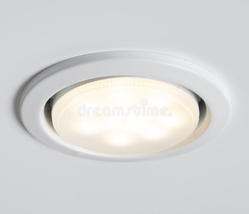 LED Built-in Lamp on White Stretch Ceiling. LED Celling Lamp Stock ...