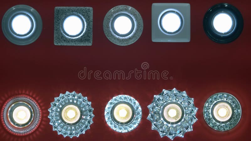 LED Built-in Lamps on a Red Ceiling. Stock Photo - Image of classic ...