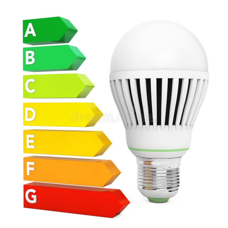LED Bulb Near Energy Efficiency Rating Chart. 3d Rendering Stock ...