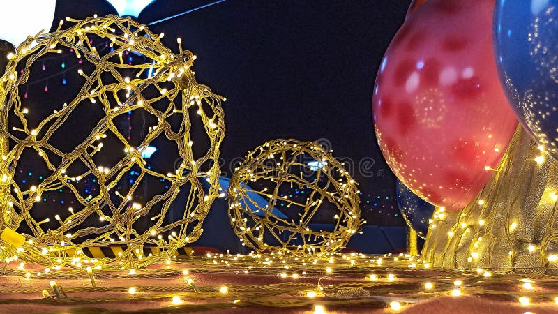 LED Bulbs Decoration with Balloons for Christmas Stock Photo - Image of ...