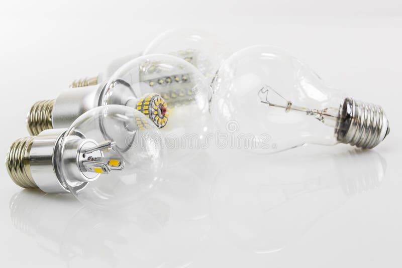 LED Bulbs E27 and Classic Tungsten Bulb Stock Photo - Image of cooling ...