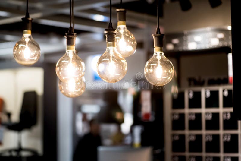 Led Bulbs Hanging from the Ceiling Stock Photo - Image of creativity ...
