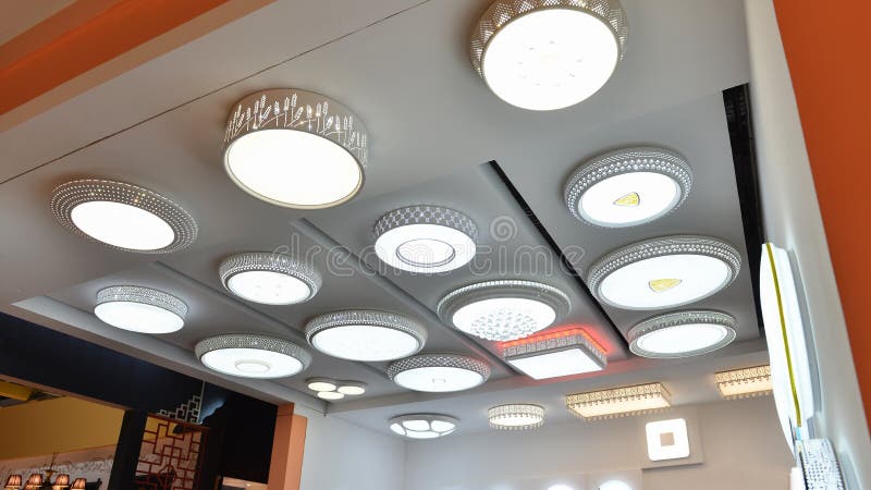 Led Home Ceiling Lighting Shop Stock Image - Image of centre, display ...