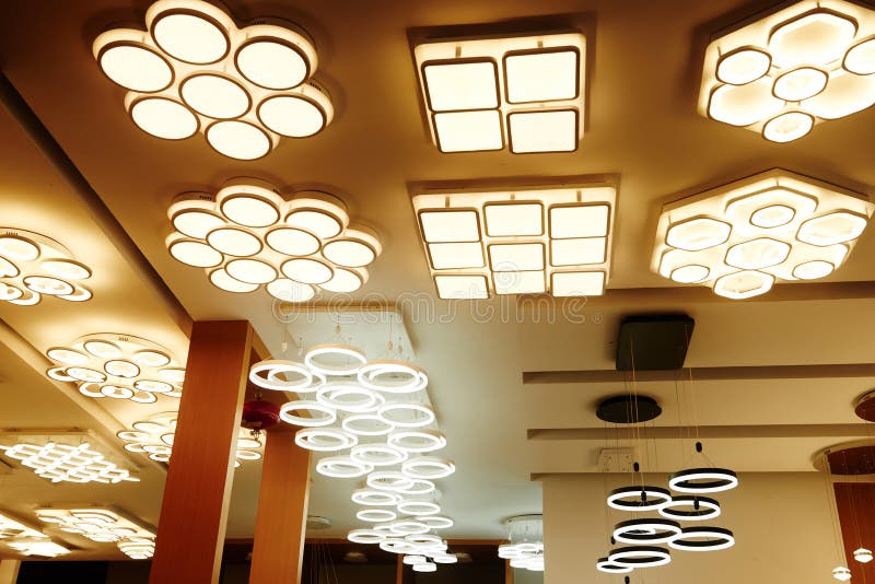 Led Ceiling Home Lighting Shop Stock Image - Image of center, home ...