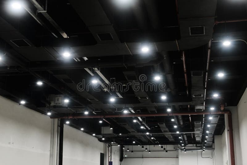 Led Ceiling Lights on Modern Commercial Building Ceiling Stock Image ...