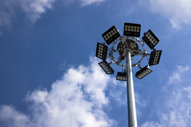 LED Circular Light Pole on a Blue Sky Background Stock Image - Image of ...