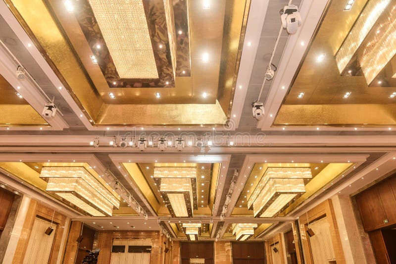 Led Crystal Ceiling Lighting in Hotel Hall Stock Image - Image of drop ...