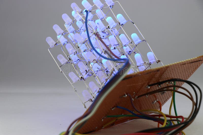 LED Cube Light Project Built Using Many Blue Light-emitting Diodes and ...
