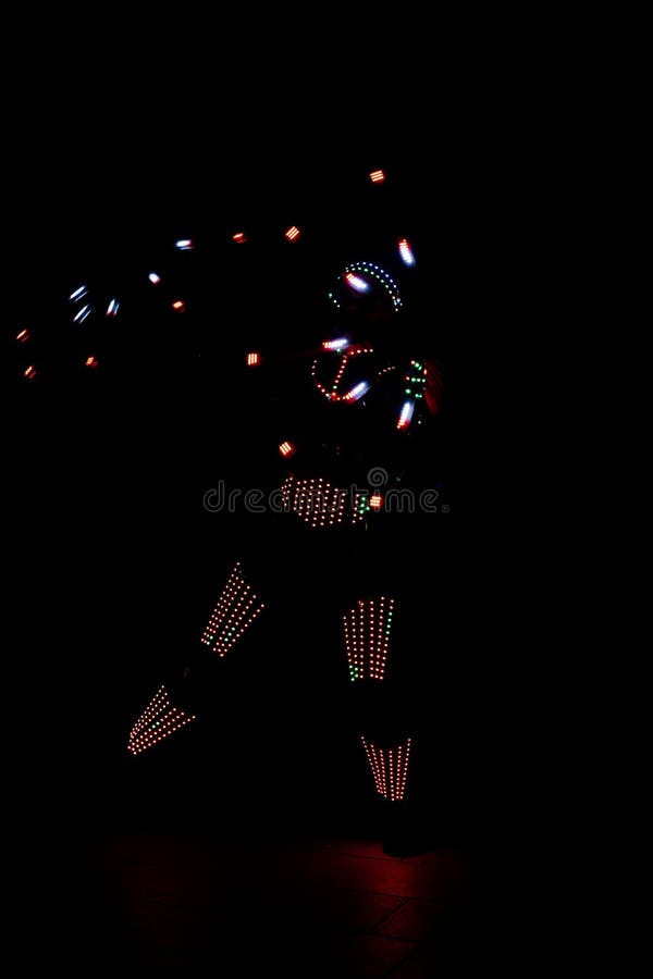 Led Dancer Performing in the Dark with Light Emitting Suit and Gloves ...