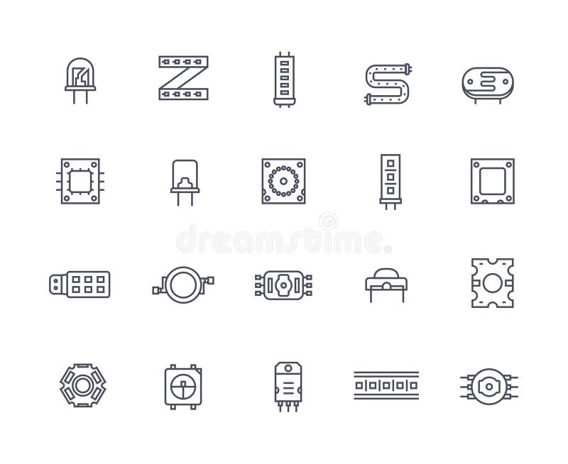 LED Diodes Outline Icons Set Stock Vector - Illustration of minimal ...