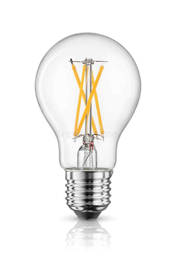 LED Filament Light Bulb with E27 Base Isolated on White Stock Photo ...
