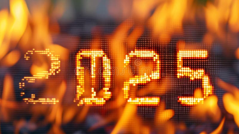 LED Fire Display Showing Year 2025 Stock Image - Image of celebration ...