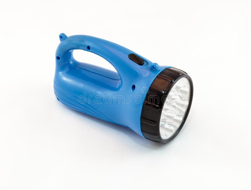 LED Flashlight with Blue Plastic Case on a White Background Stock Photo ...