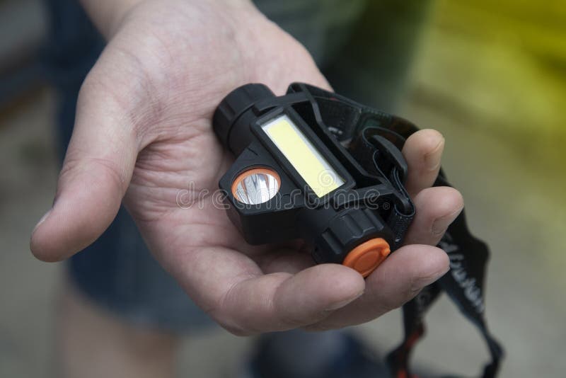 LED Flashlight for Wearing on the Head. the Lighting Device is Self ...