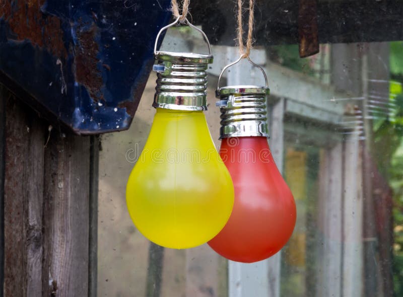 LED Garden Lights in the Form of Multi-colored Bulbs Stock Photo ...