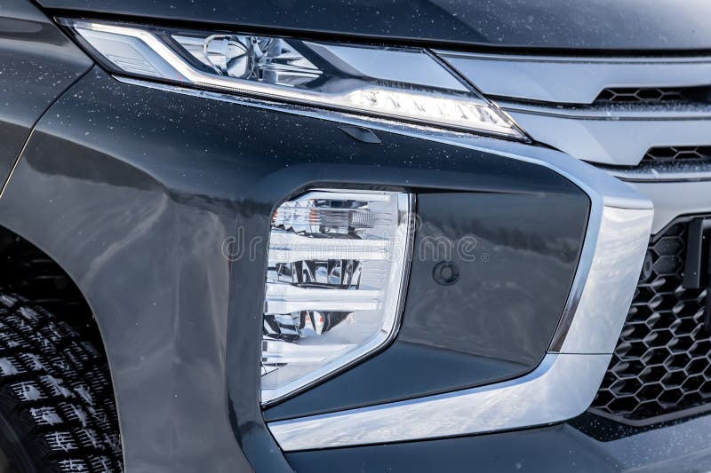 The LED Headlights and LED Fog Lights on the SUV are Gray Stock Photo ...