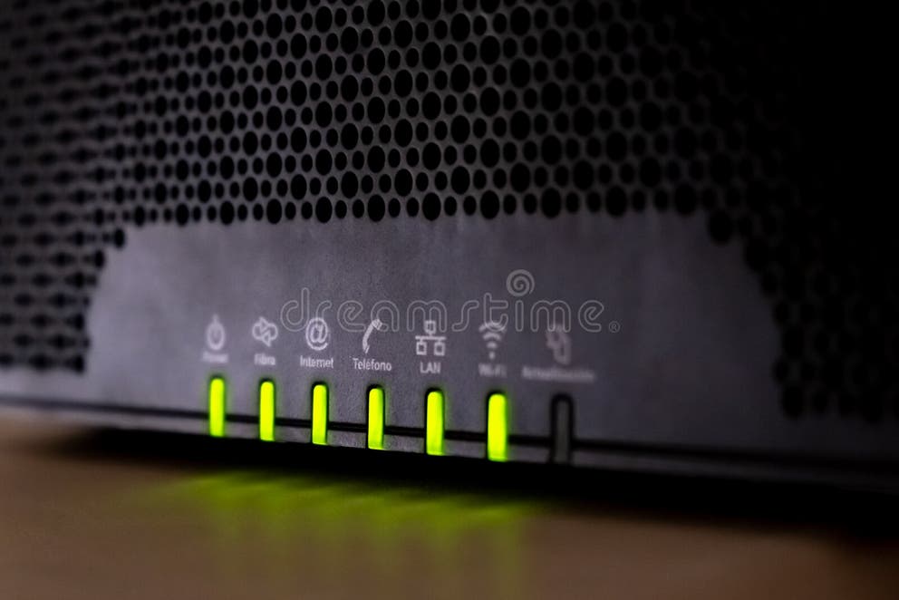 LED Indicators of a Router Flash with a Wi-Fi Signal Stock Photo ...
