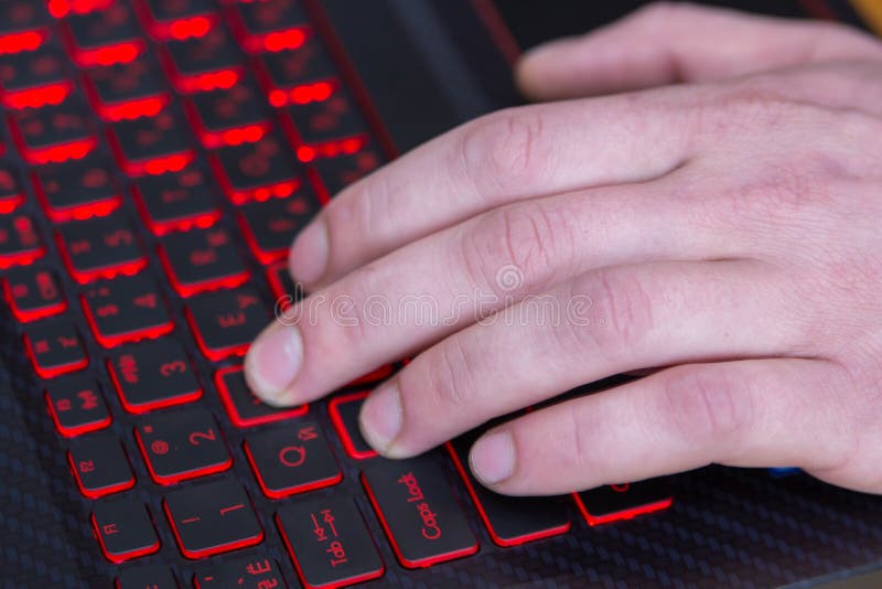 LED Keyboard and Hand,cyber Sport Computer Games Playing Hands on the ...