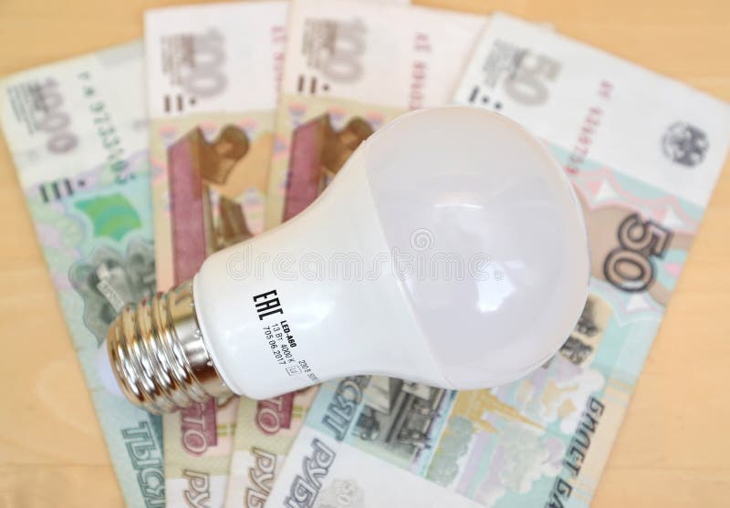 LED Lamp Lies on Russian Money Stock Image - Image of electrobulb ...