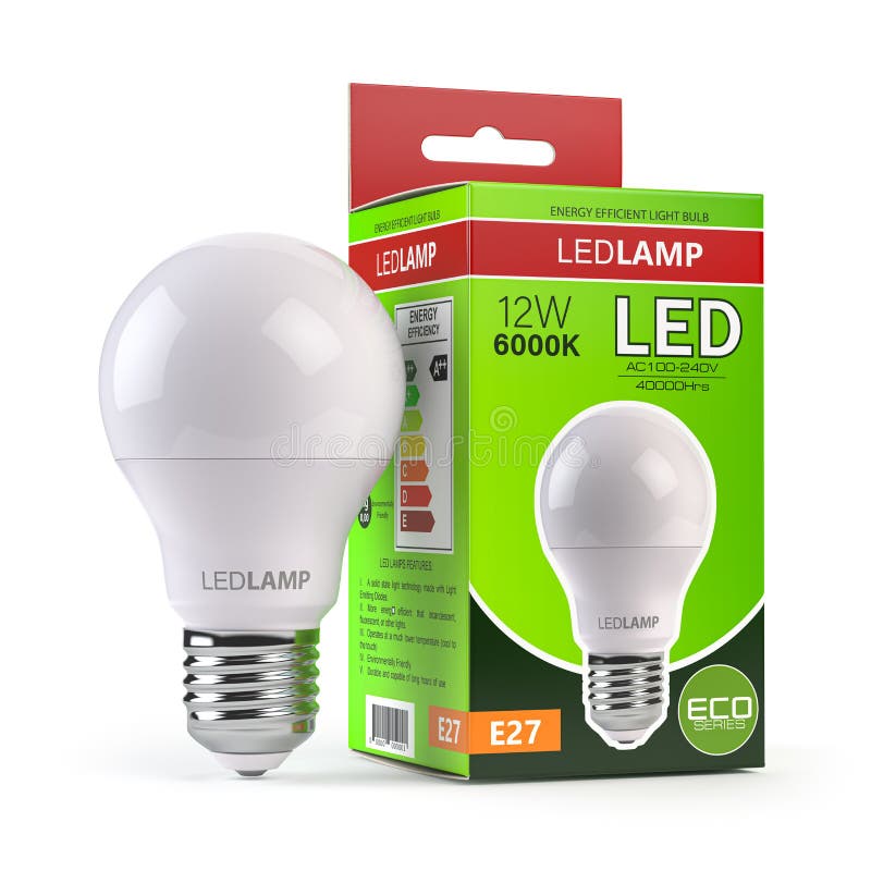 Led Lamp with Package Box Isolated on White. Energy Efficient Light ...