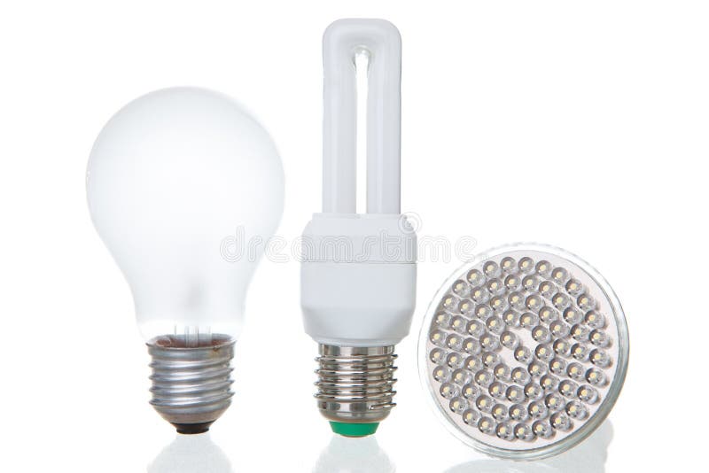 LED Lamps and Conventional Lamps on White Stock Image - Image of cold ...