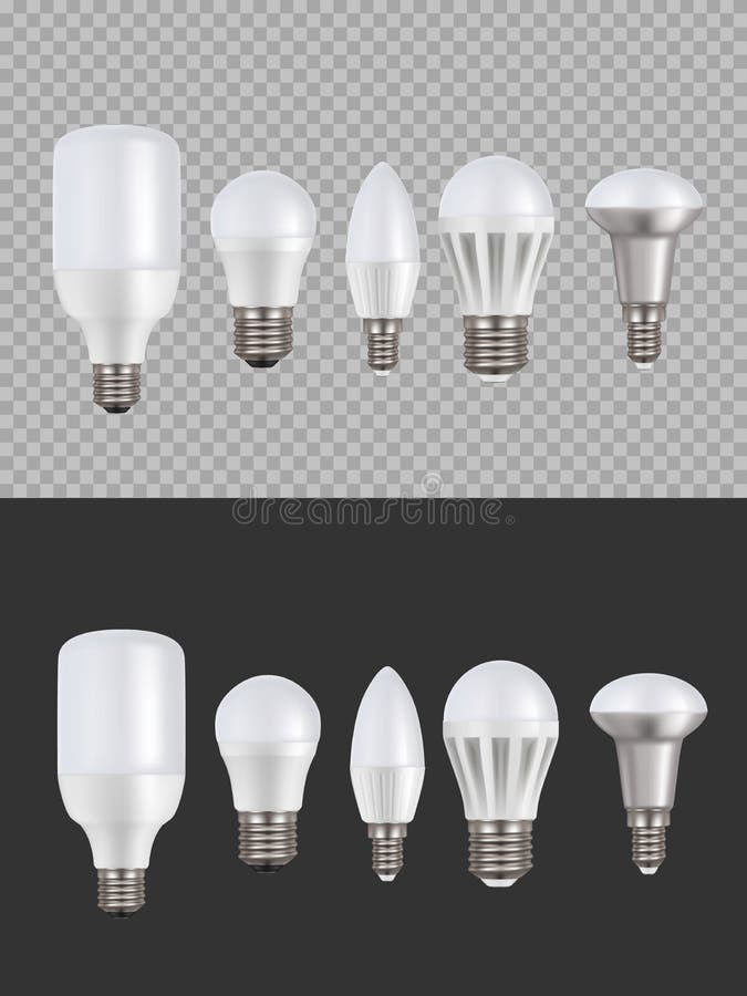 Led Lamps, Fluorescent Light 3d Vector Bulbs Set Stock Vector ...