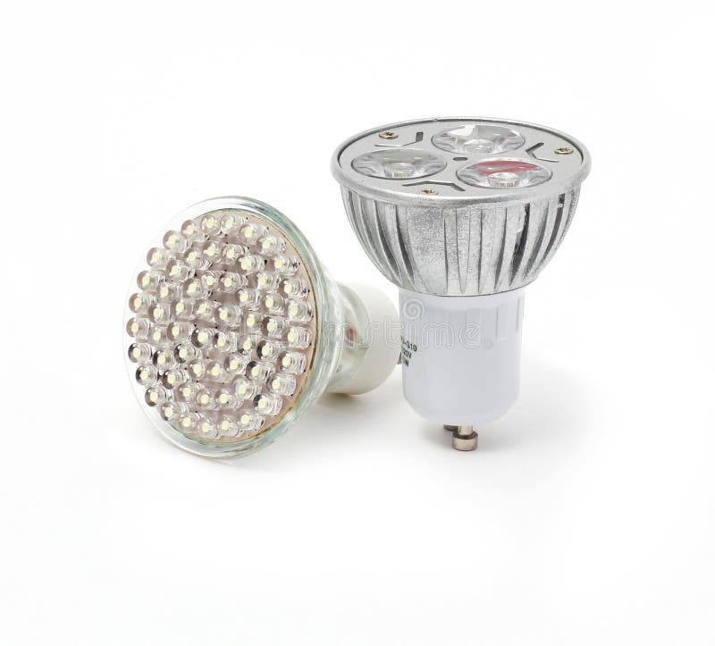 LED Lamps, Strip and Spotlight on White Background Stock Photo - Image ...