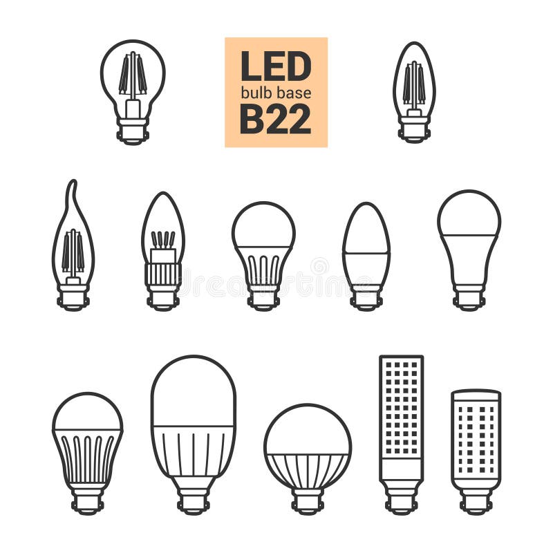 LED Light B22 Bulbs Vector Outline Icon Set Stock Vector - Illustration ...
