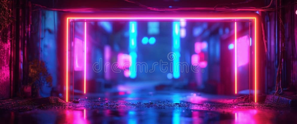 Led Light Background Stage Glowing Neon Frame Stock Illustration ...
