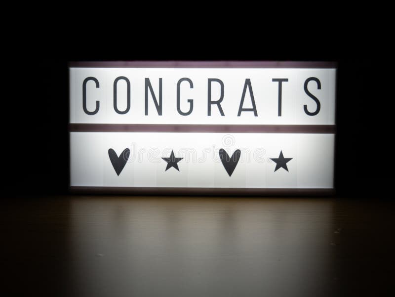 LED Light Box Congrats Message Board Stock Photo - Image of text ...