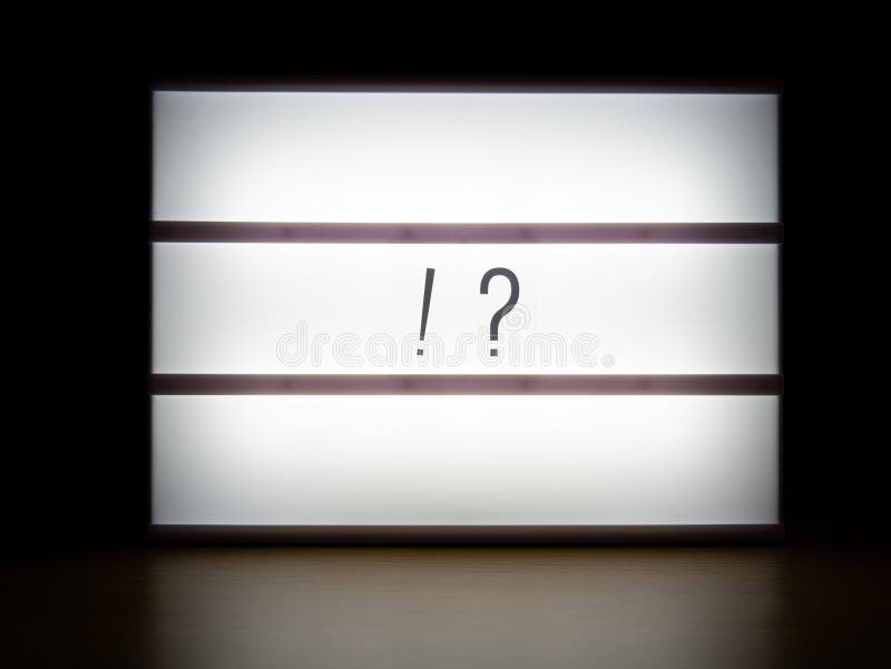 LED Light Box !? Exclamation and Question Mark Interrobang Sign Stock ...