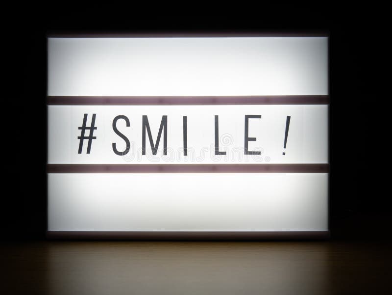 LED Light Box Hashtag Smile Sign Stock Image - Image of board, room ...