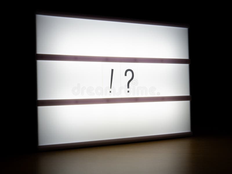 LED Light Box Interrobang Exclamation Message Board Stock Photo - Image ...