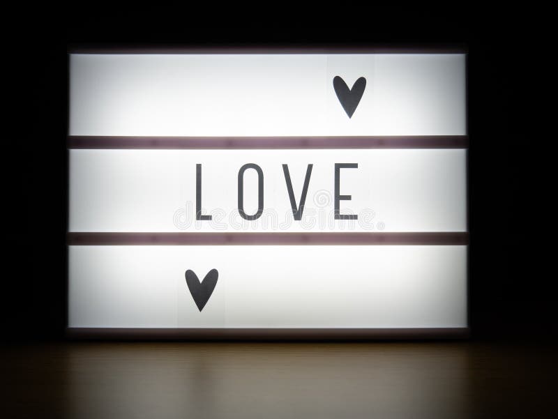 LED Light Box Love Sign with Hearts Stock Photo - Image of letters ...