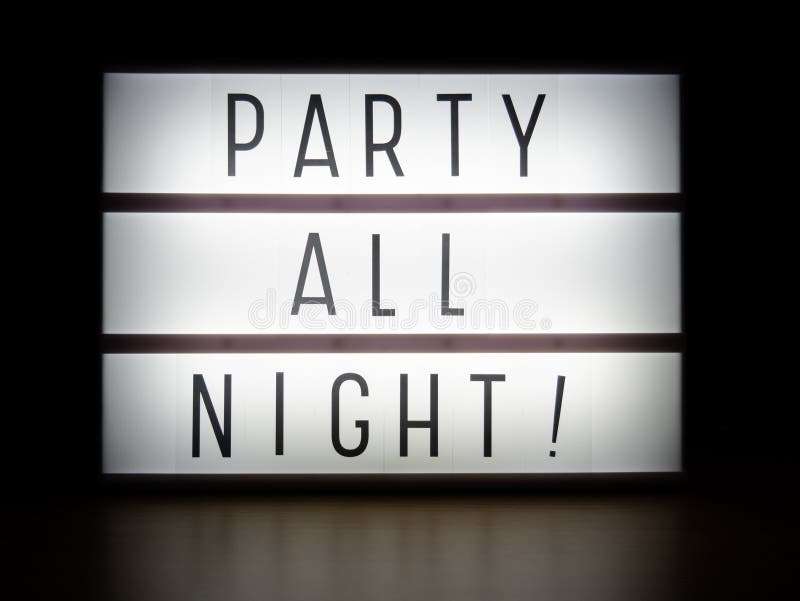 LED Light Box Party All Night Message Board Stock Photo - Image of ...