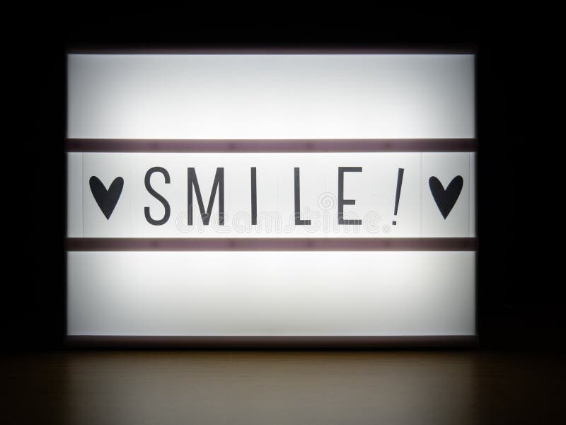 LED Light Box Smile Message Sign Stock Photo - Image of room, letters ...