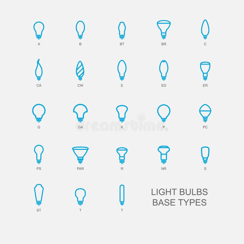 LED Light Bulb Base Type Icon Set Stock Vector - Illustration of bright ...