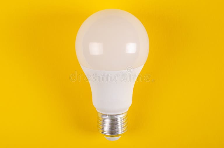 LED Light Bulb Composition on Yellow Background Stock Photo - Image of ...