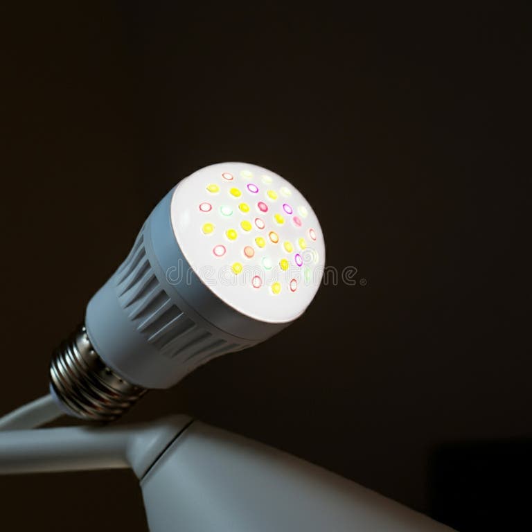 LED Light Bulb with a Cylindrical Base Mounted on a Lamp. the Bulb ...