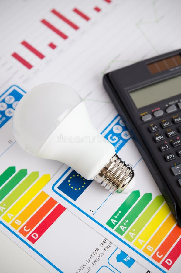 LED Light Bulb on Energy Efficiency Chart. Stock Photo - Image of ...
