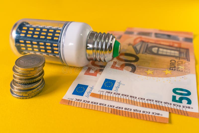 Led Light Bulb and European Banknotes and Coins Stock Image - Image of ...