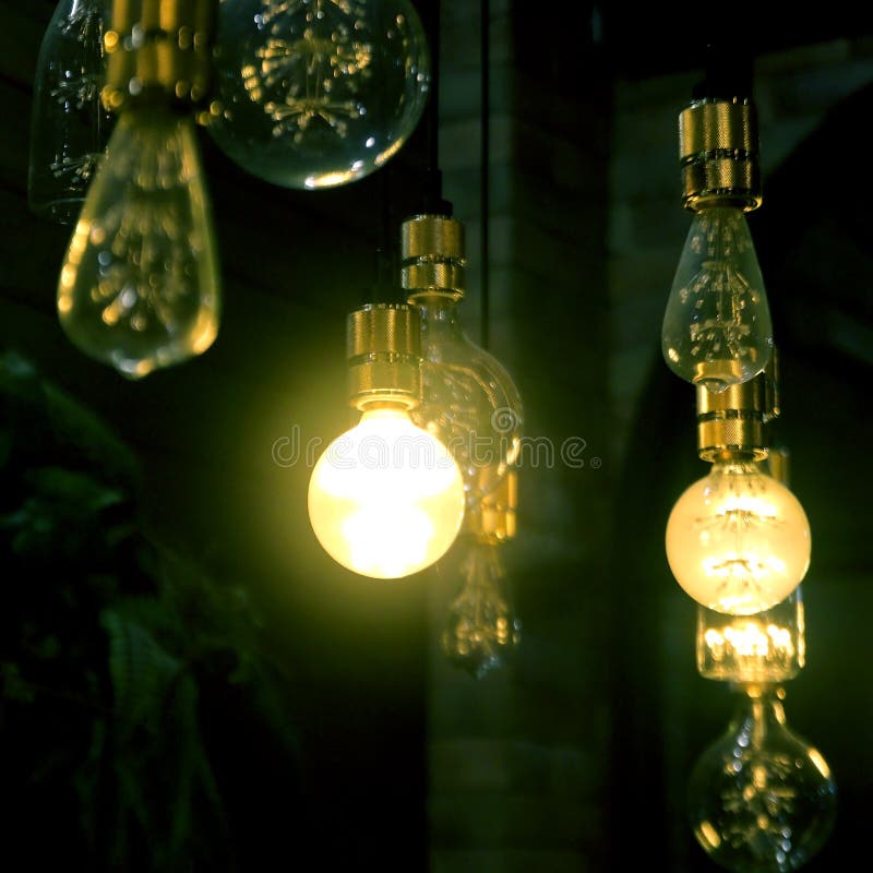 LED Light Bulbs are Decorated on the Ceiling Stock Photo - Image of ...