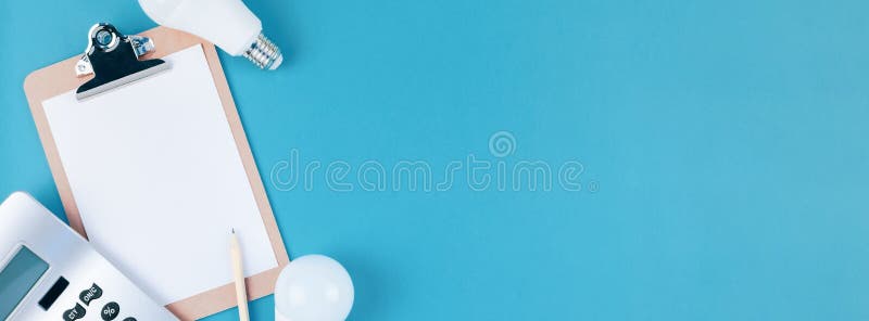 LED Light Bulbs Frame and Blank Paper in Clipboard Stock Photo - Image ...