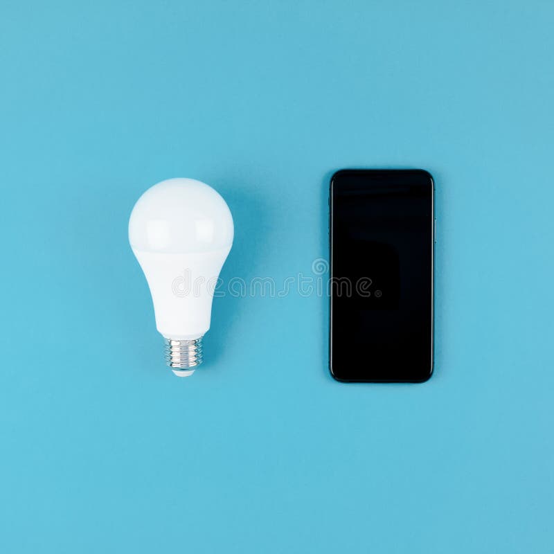 LED Light Bulbs and Modern Smartphone Mockup Stock Image - Image of ...