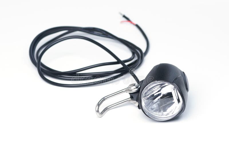 LED Light for E-bike. Bicycle Headlight with Wire on a White Background ...