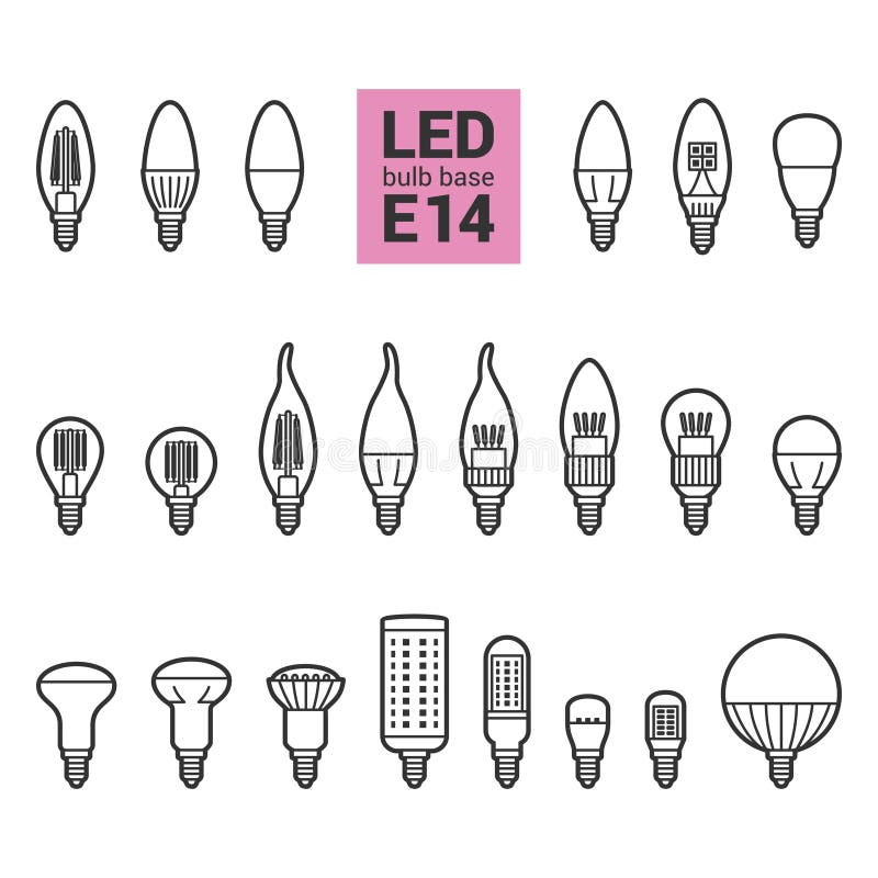 LED Light E14 Bulbs Vector Outline Icon Set Stock Vector - Illustration ...