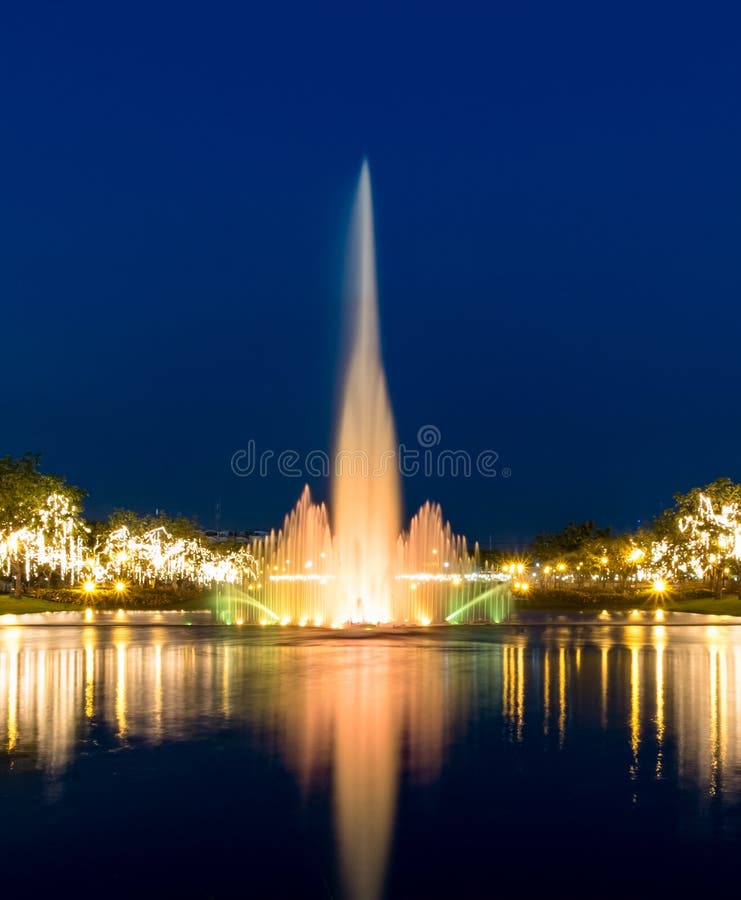 Led Light with Fountain at Night Stock Image - Image of fountain, tree ...