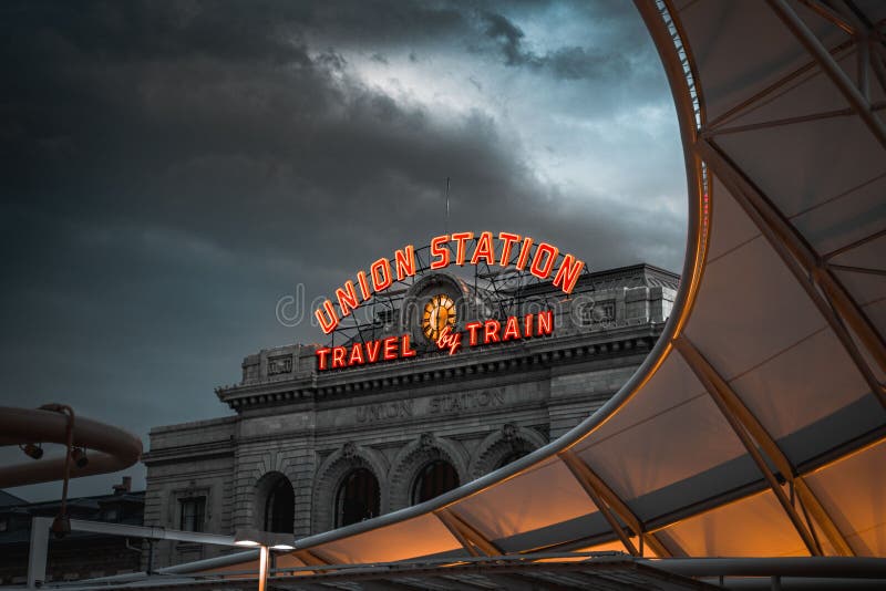 Led Light Sign of the Union Station Captured Against a Grey Cloudy Sky ...